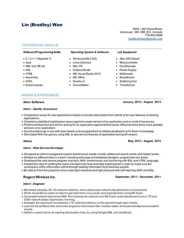 Bradley Lin Wan Resume | PDF