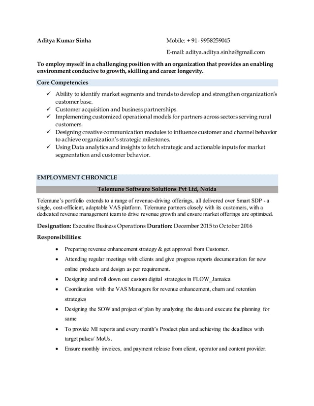 Aditya Kumar Sinha Resume | PDF