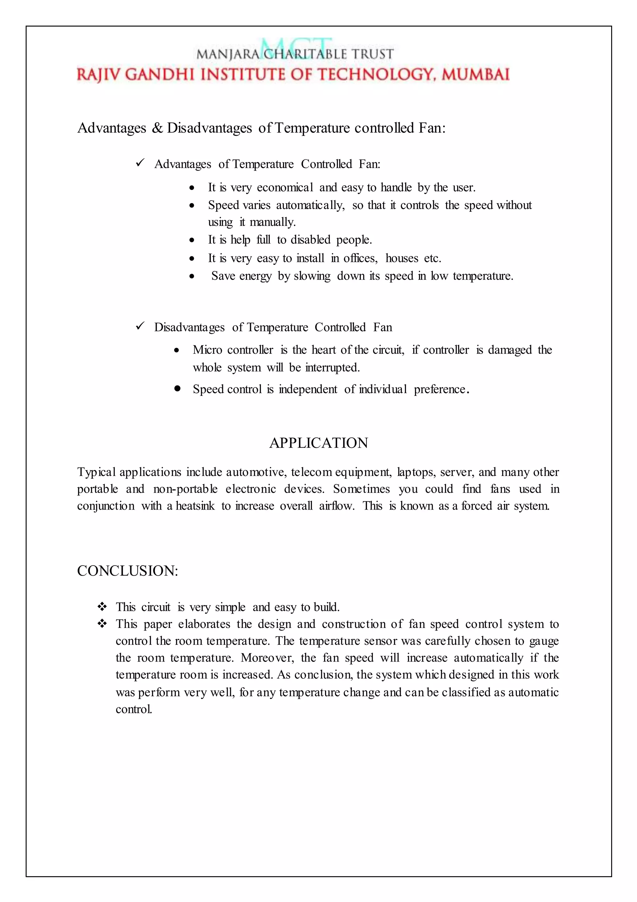 AUTOMATIC FAN CONTROLLER USING THERMISTOR | DOCX