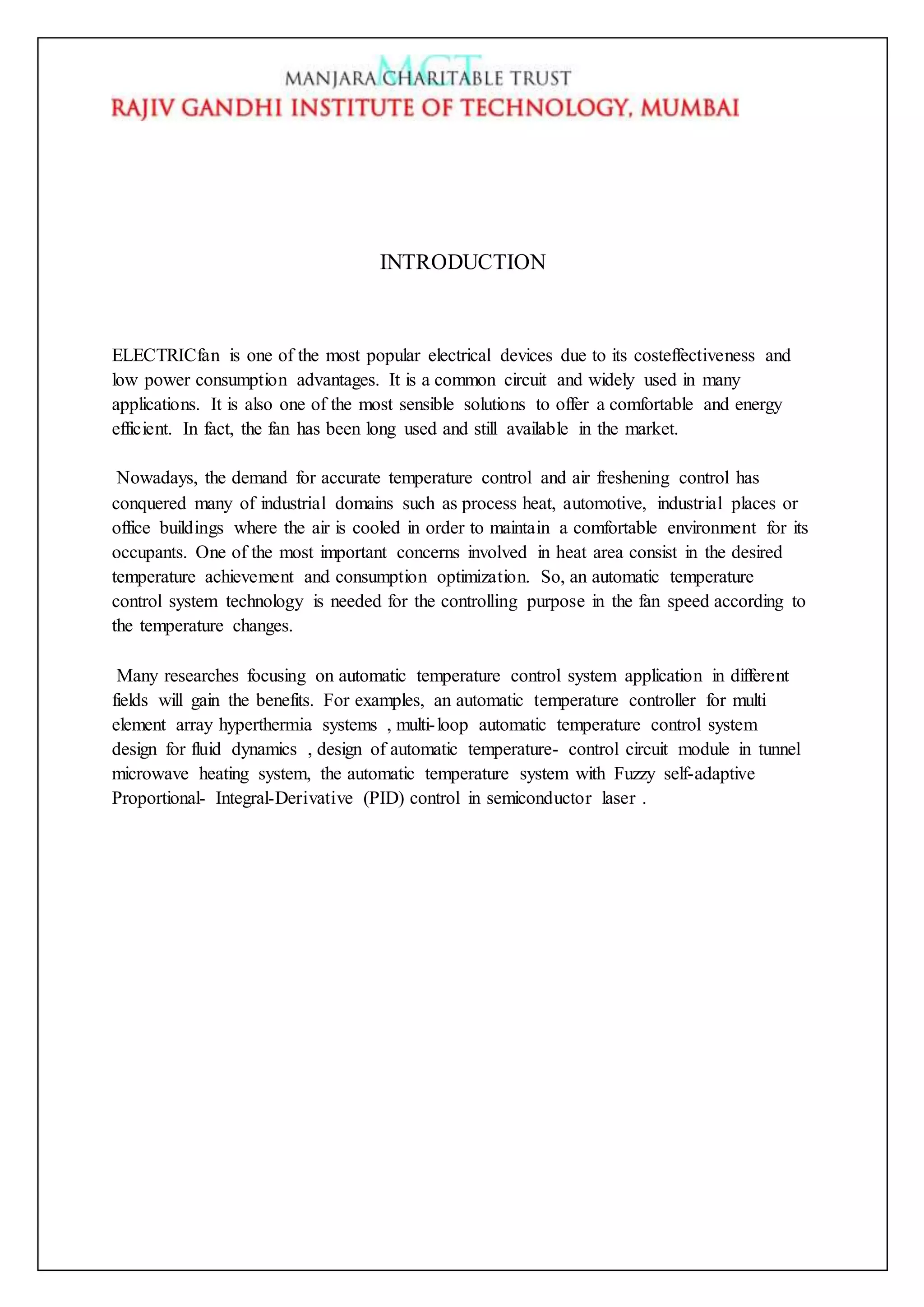 AUTOMATIC FAN CONTROLLER USING THERMISTOR | DOCX
