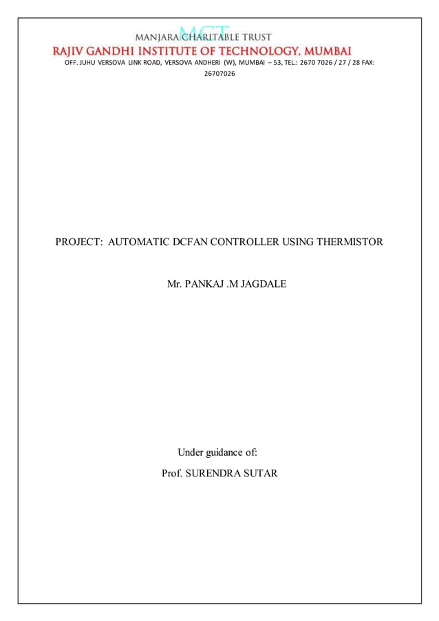 AUTOMATIC FAN CONTROLLER USING THERMISTOR | DOCX