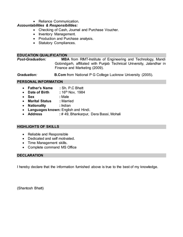 Shantosh Bhatt CV | PDF