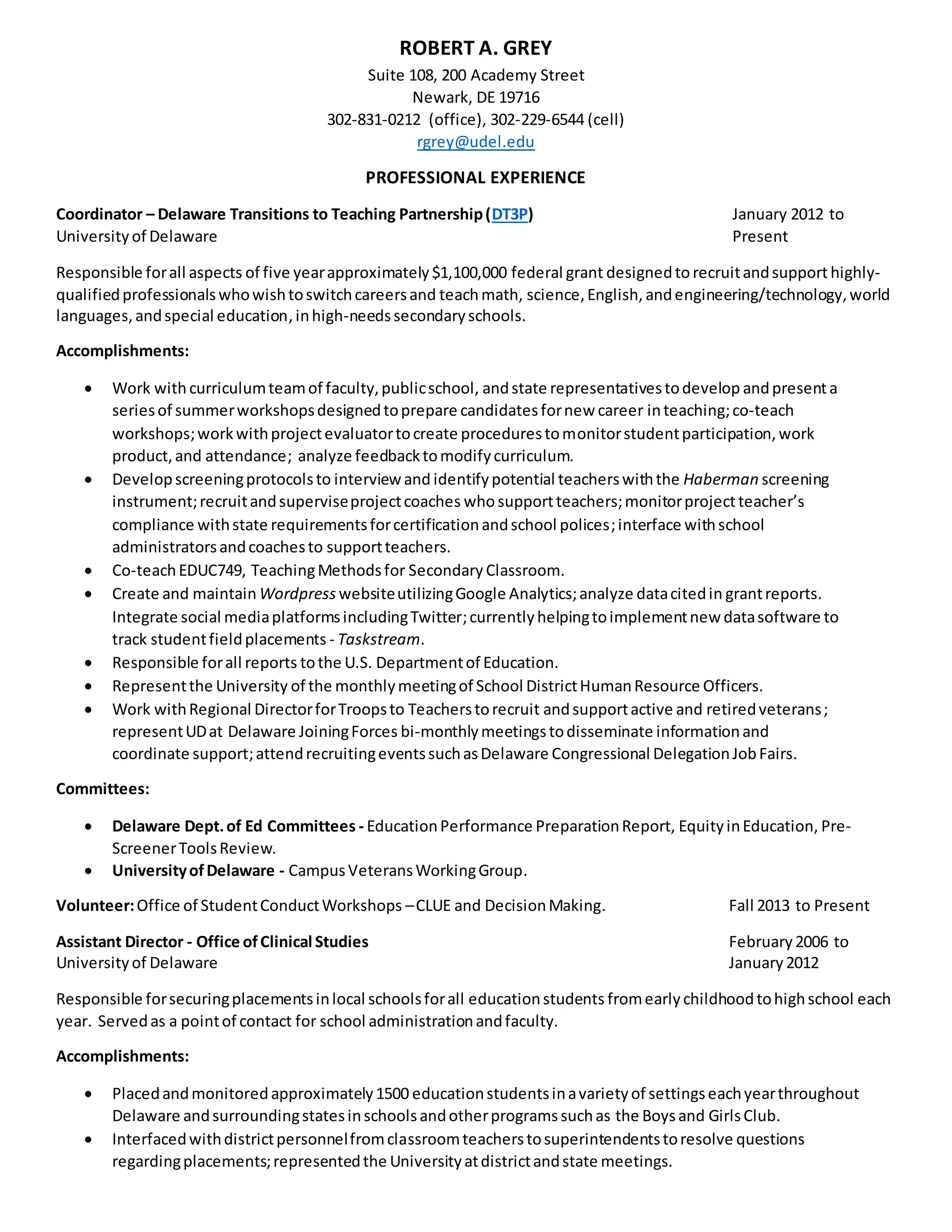 Robert Grey resume, Sr. Associate Director, OEI, final | PDF
