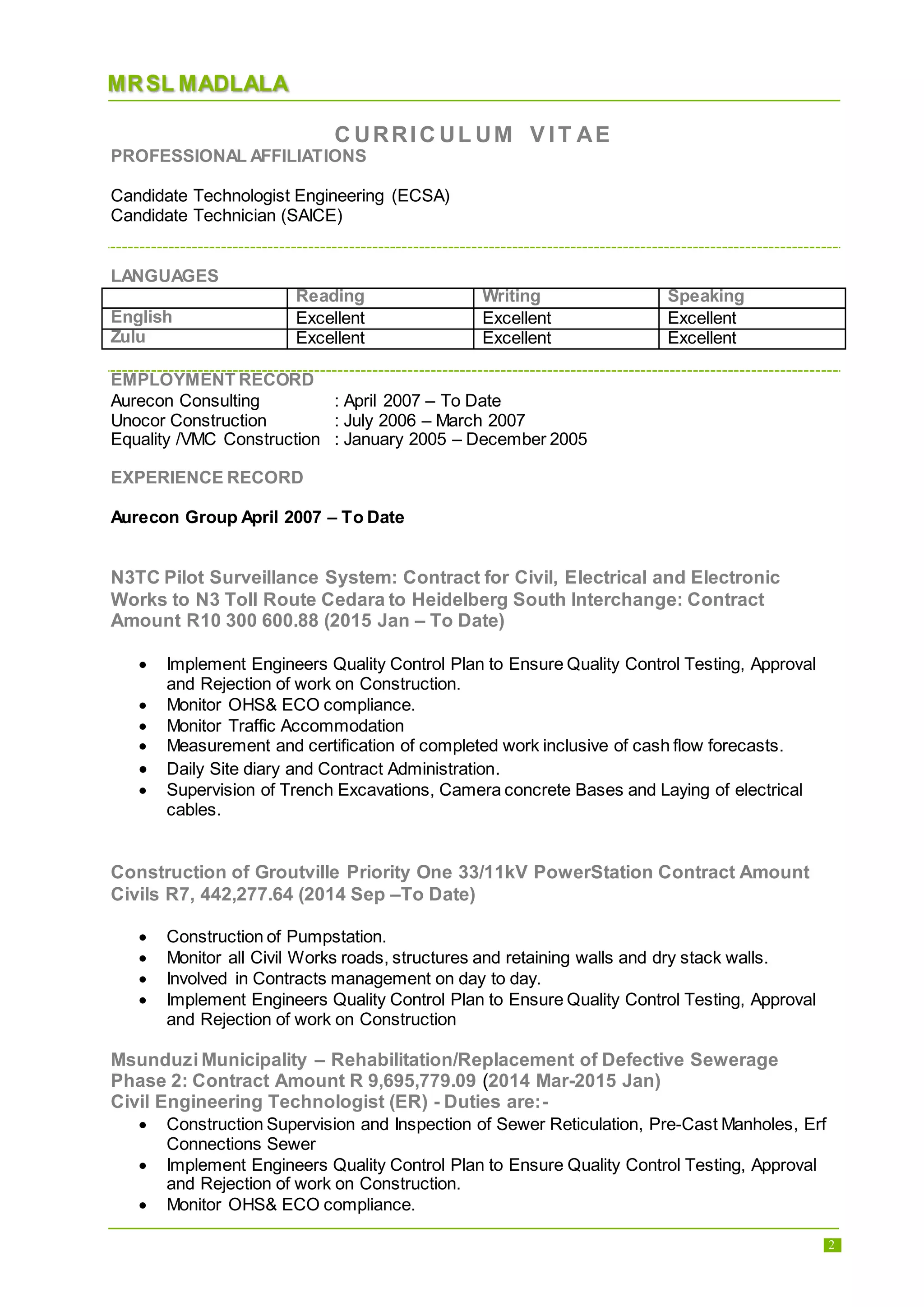 S.L Madlala May 2015 | DOCX | Civil Engineering Industry | Industries