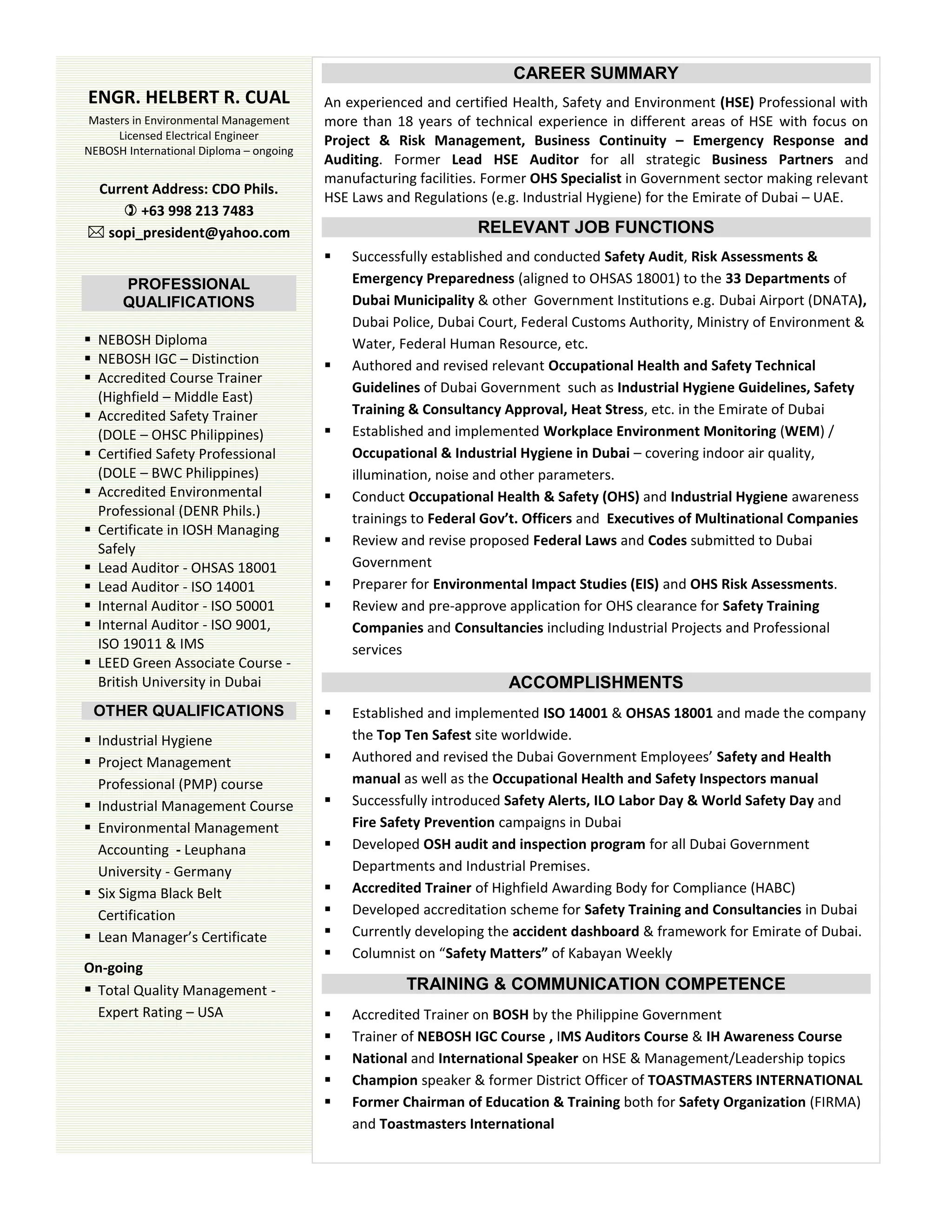 Engr HR Cual CV_Jan 2017 | PDF