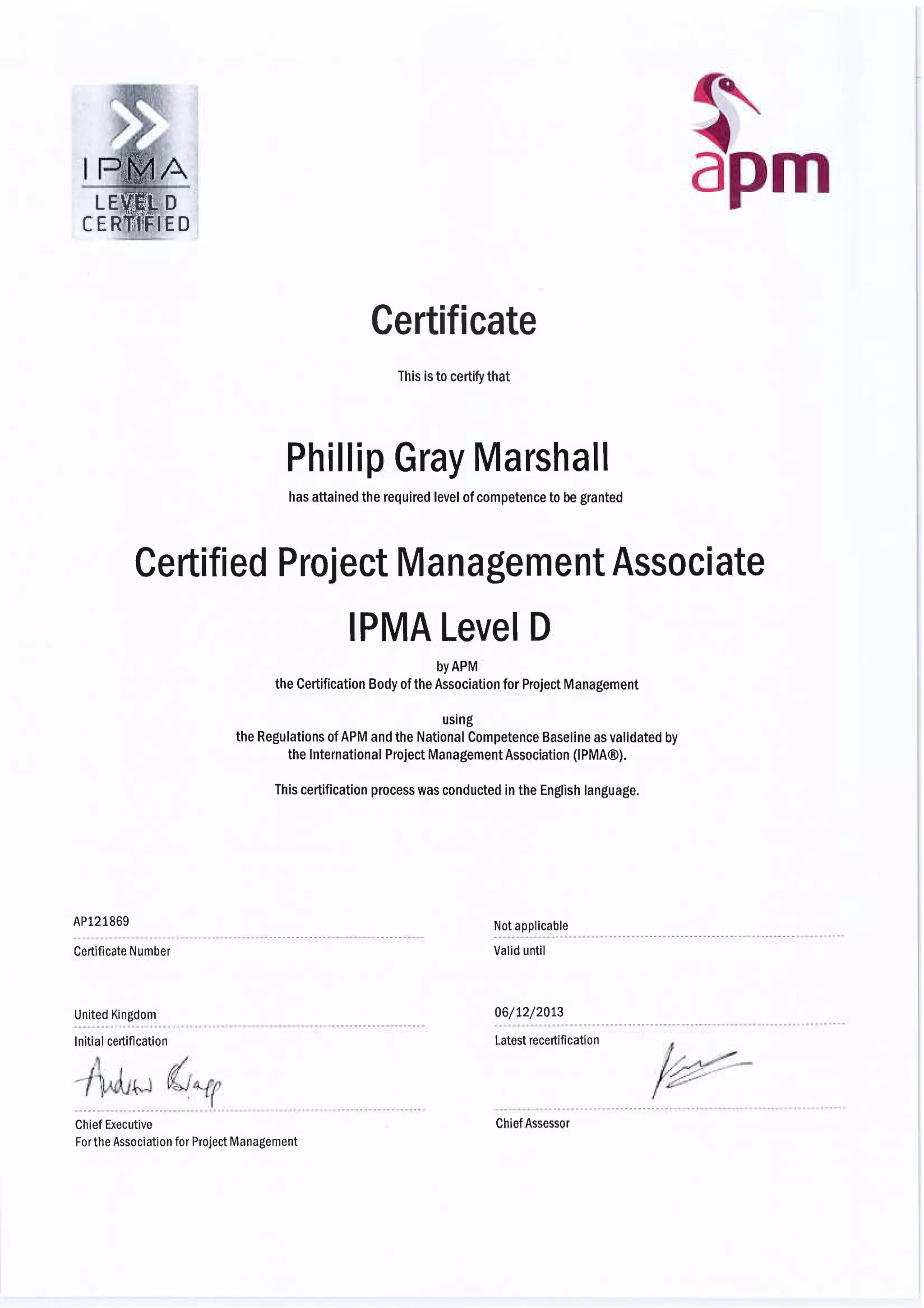 APM exam Award Certificate_2013 | PDF