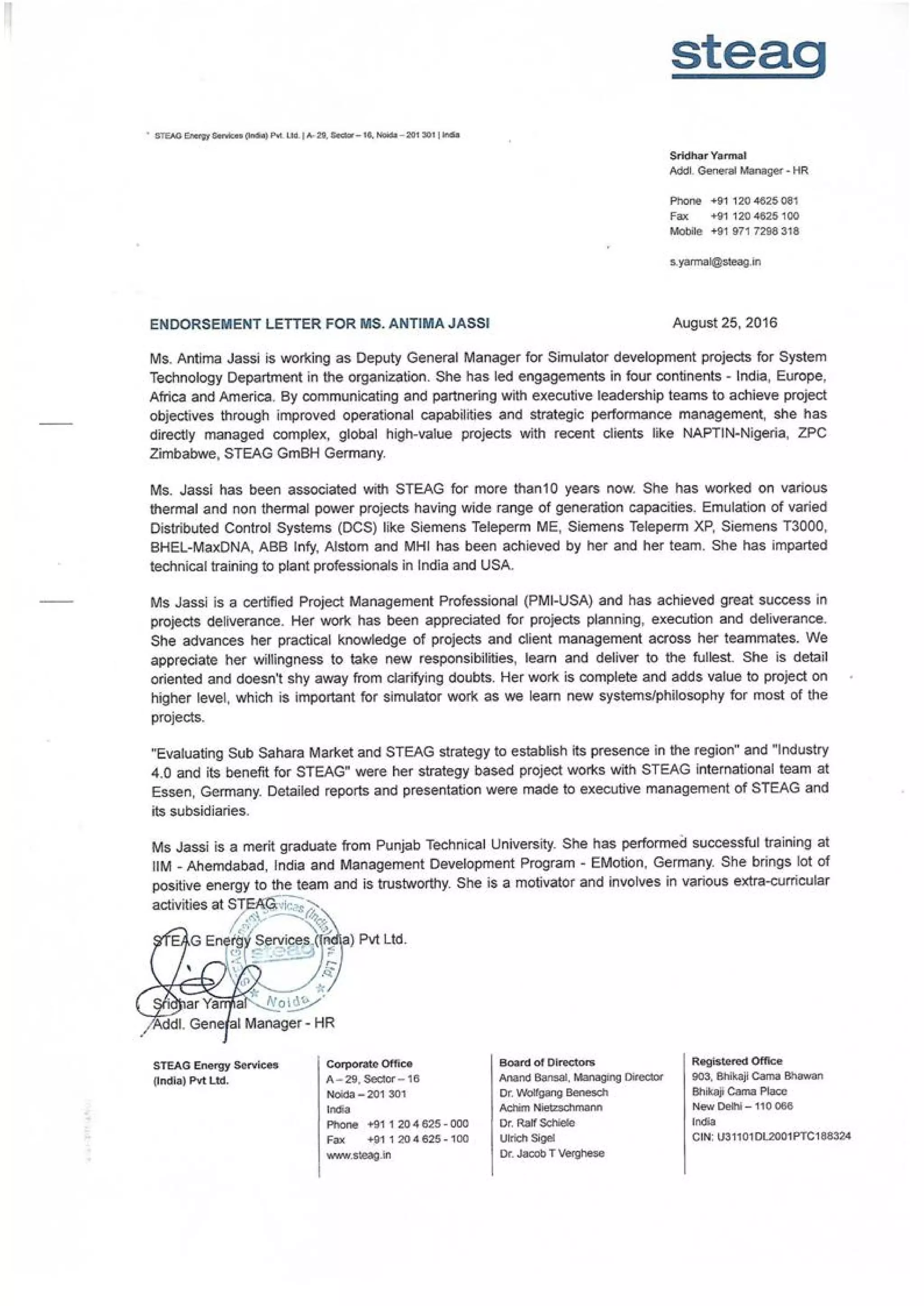 Endorsement Letter Antima Jassi | PDF