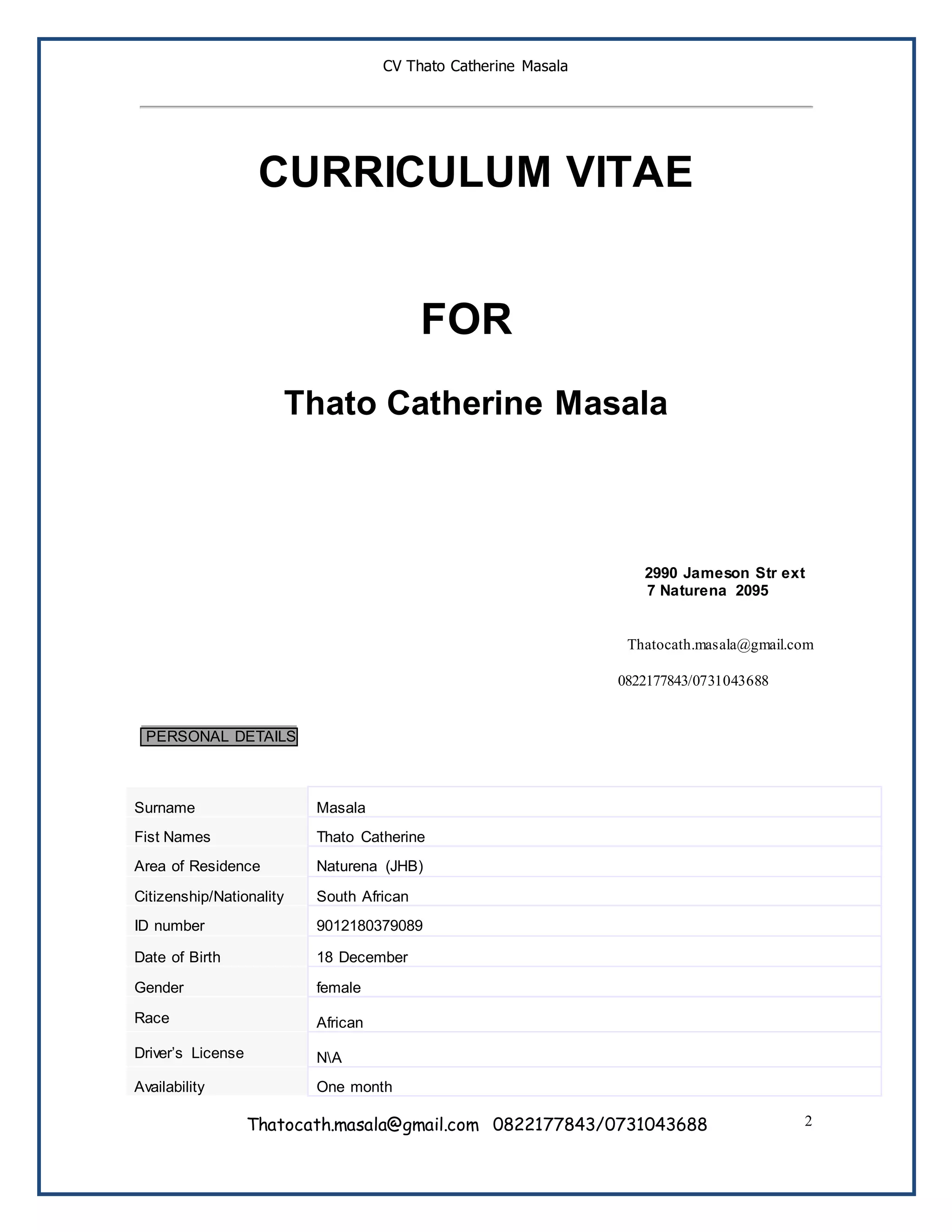 cv of thato catherine masala | DOCX