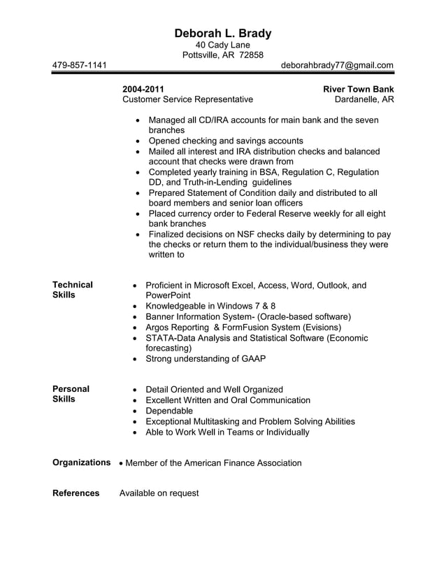 Brady_Deborah_Resume | PDF | Business Accounting & Finance | Business