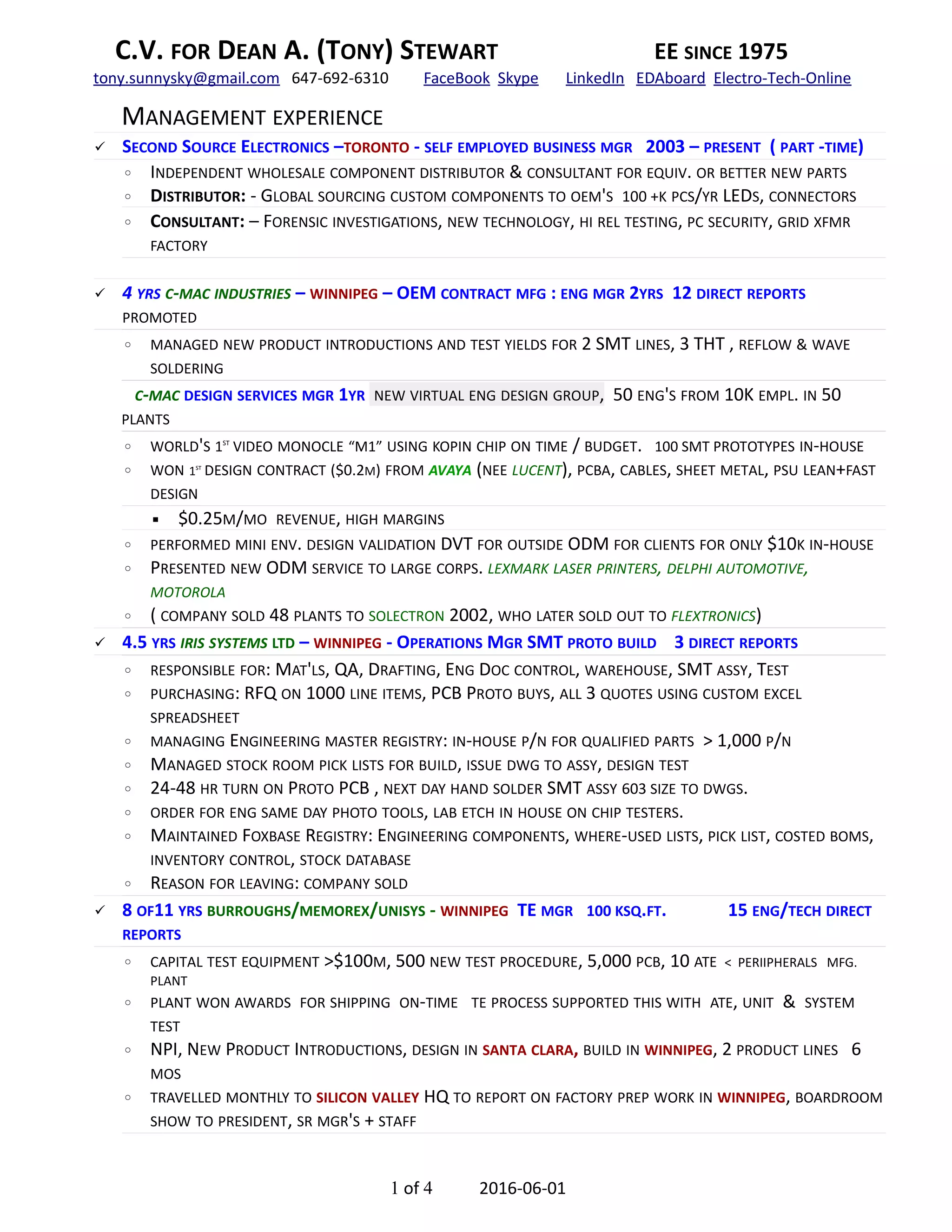Tony Stewart CV | PDF