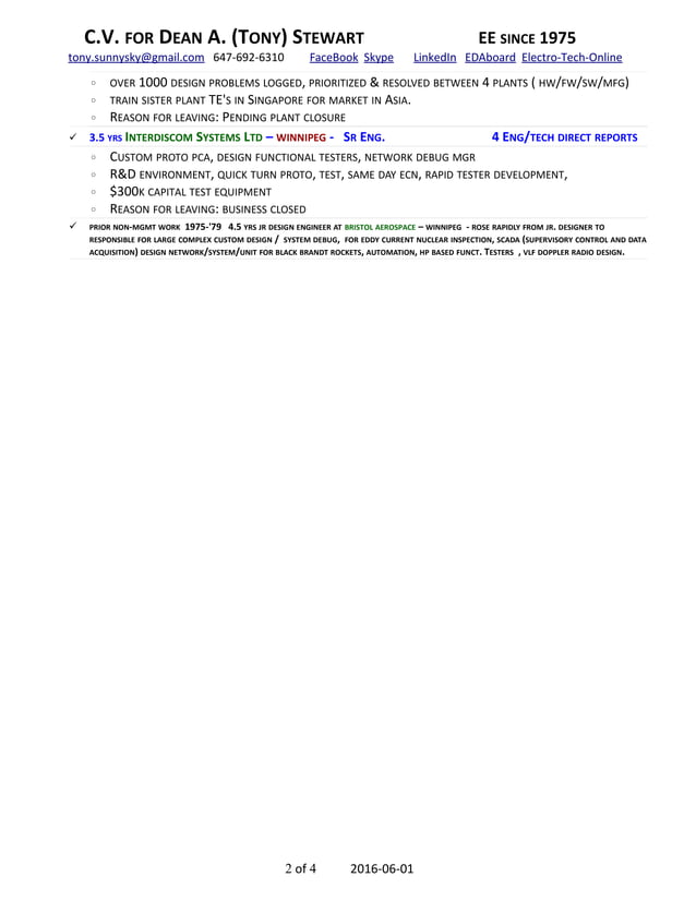 Tony Stewart CV | PDF