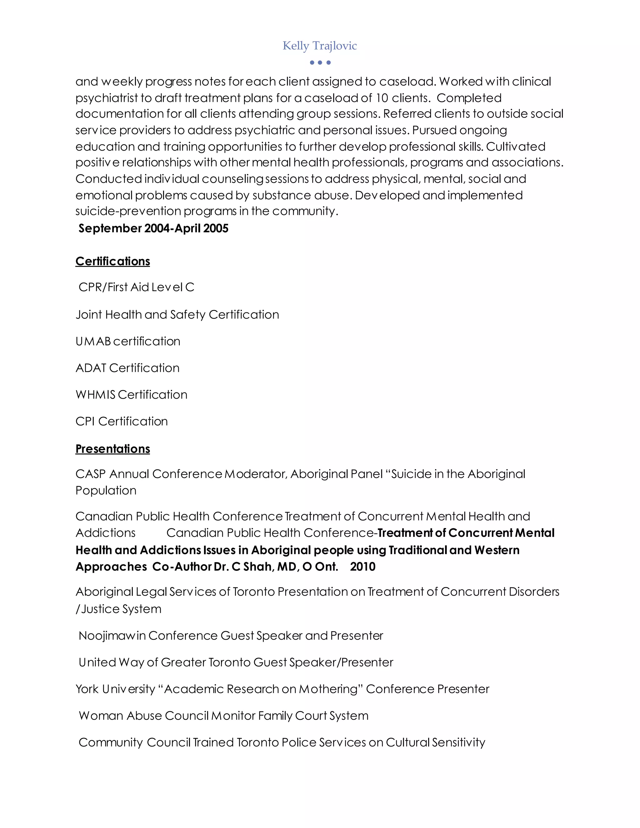Kelly Trajlovic resume 2014 | PDF