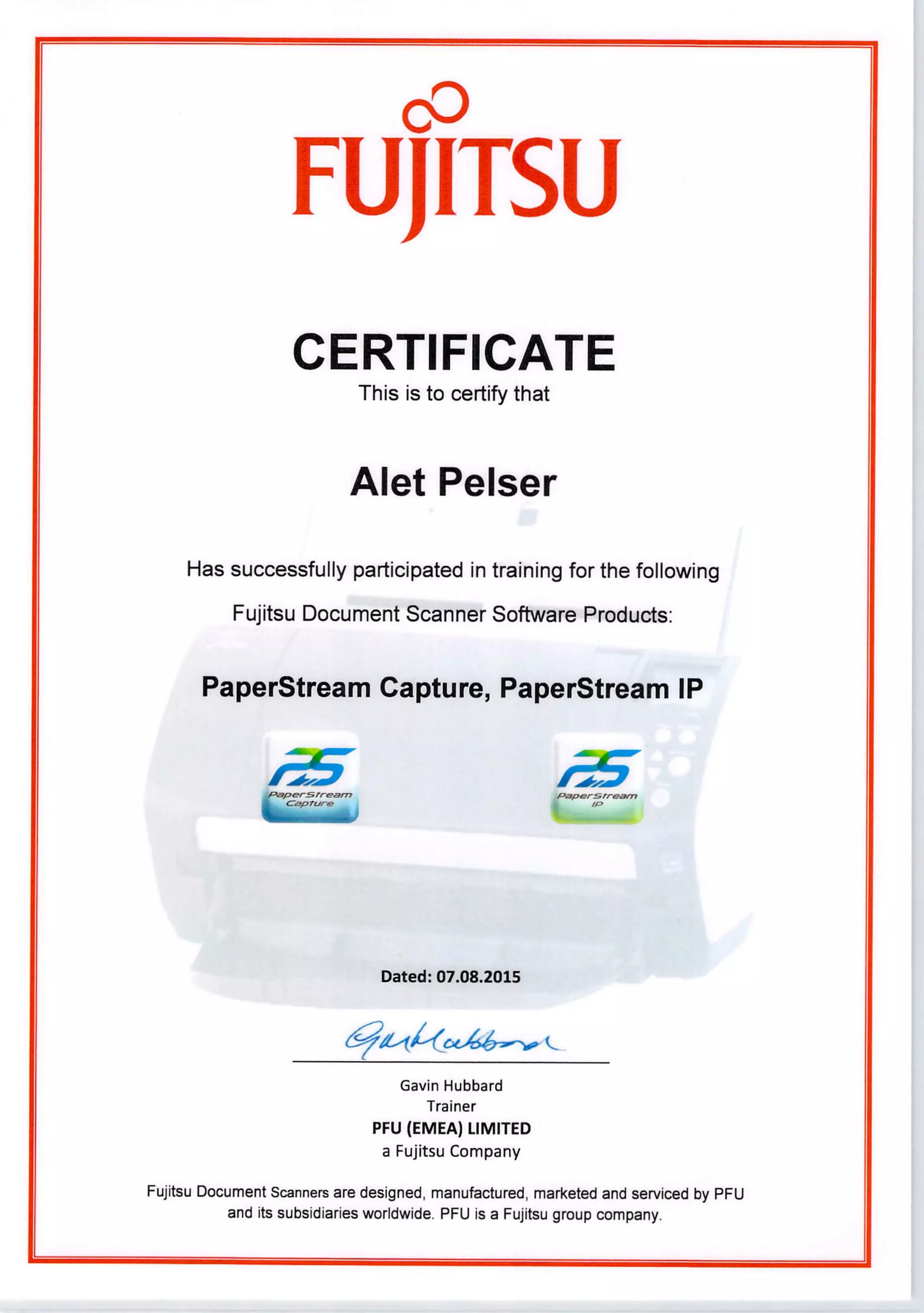 Fujitsu PaperStream IP & Capture Training certificate | PDF