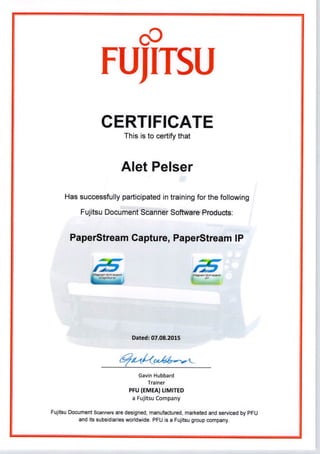 Fujitsu PaperStream IP & Capture Training certificate | PDF