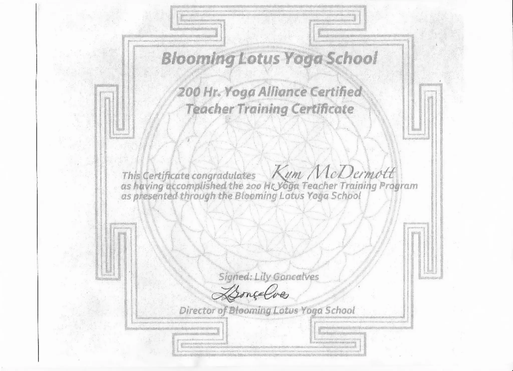 Kym McDermott - 200hr Yoga Teaching certificate | PDF