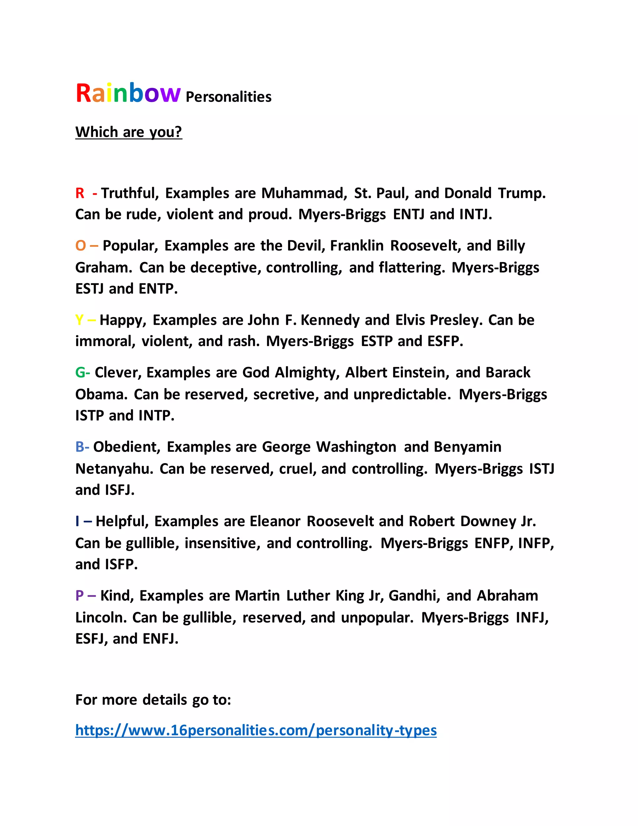 Rainbow Personalities | DOCX
