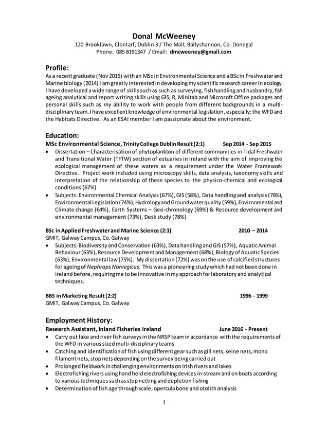 C.V. Donal McWeeney 2017 | DOCX | Environmental Services Industry ...