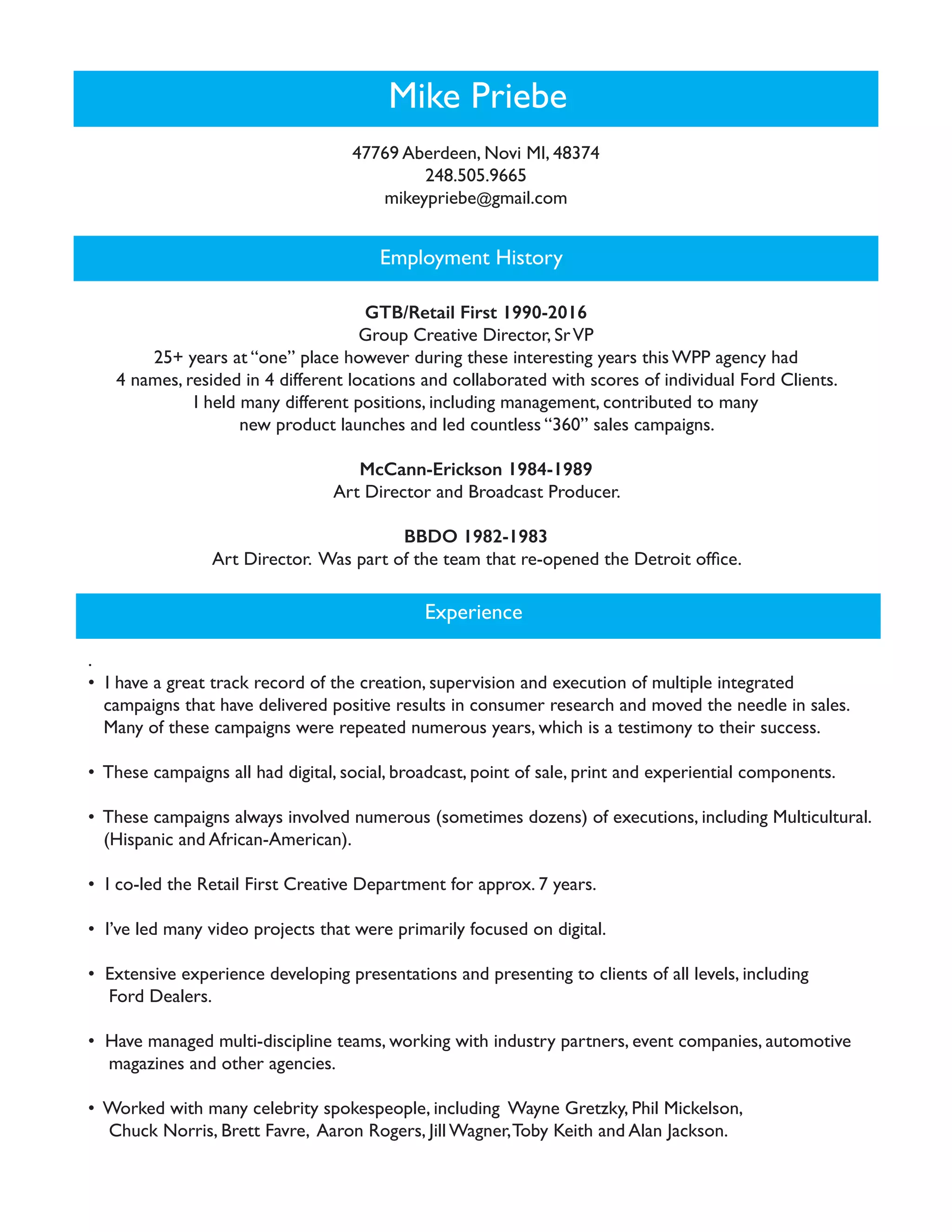 Mike Priebe - Resume | PDF | Business | Business and Finance