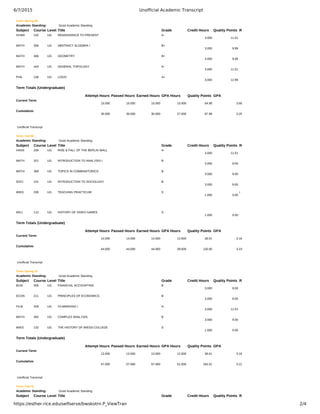 Unofficial Academic Transcript Nathan Gabriel | PDF