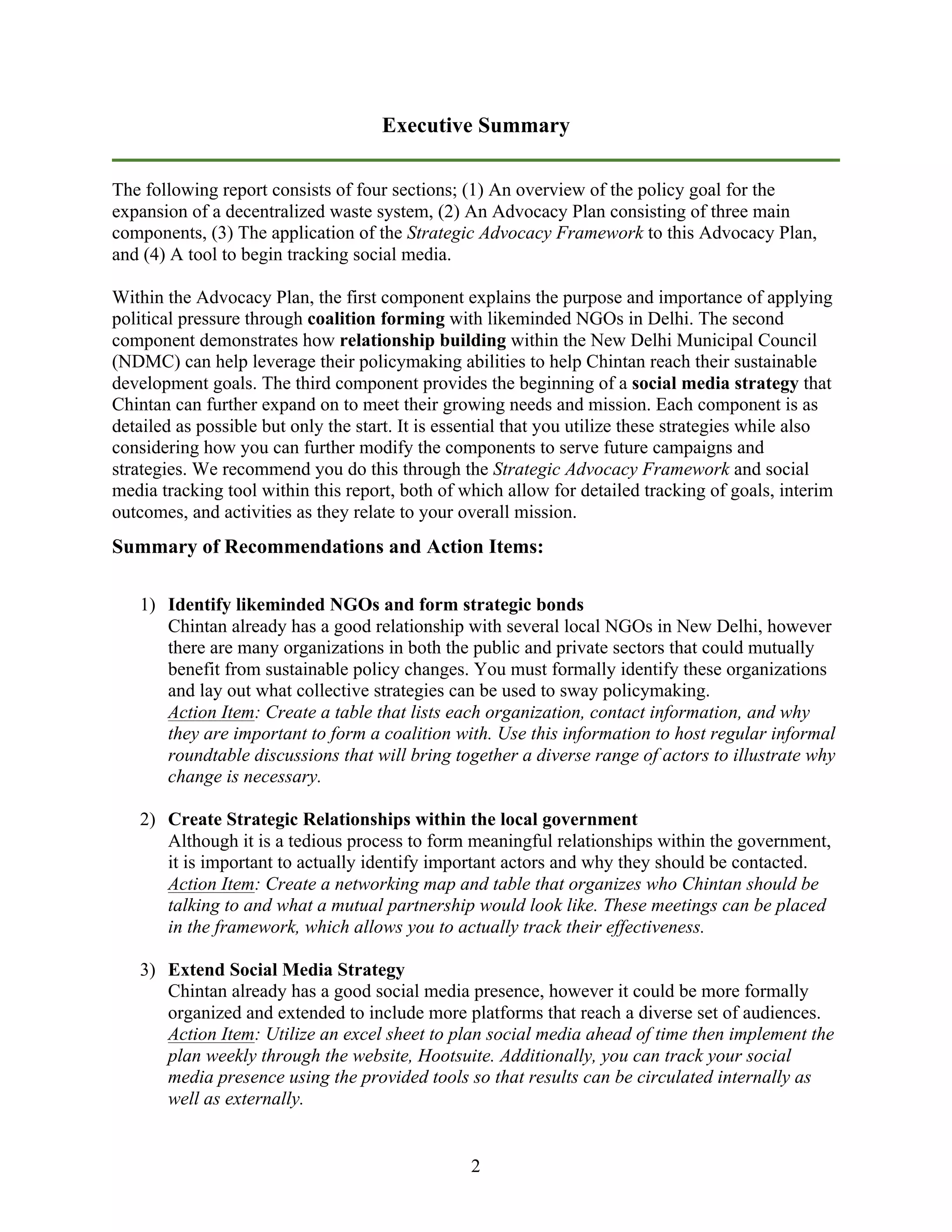 Advocacy Plan and Application to Framework | PDF