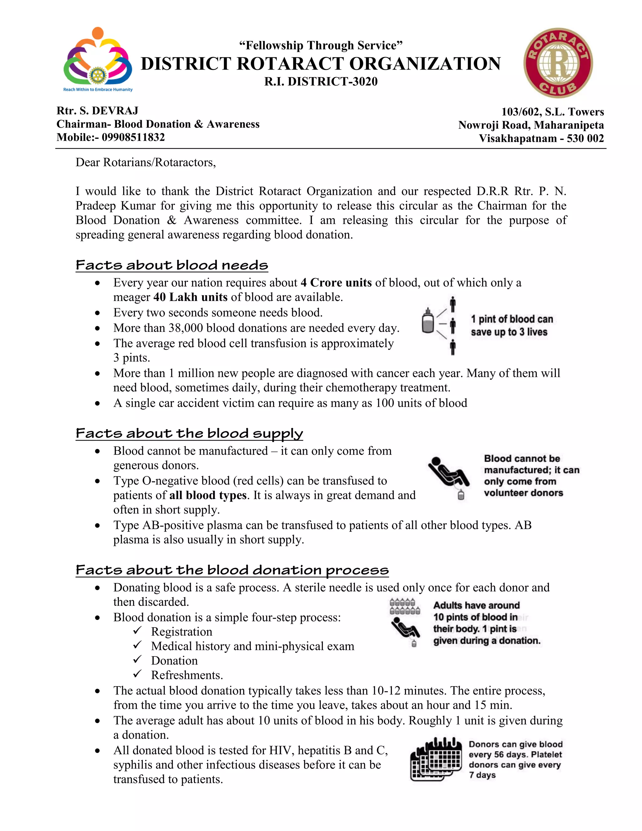 Circular as boold donation and awareness chairman | PDF