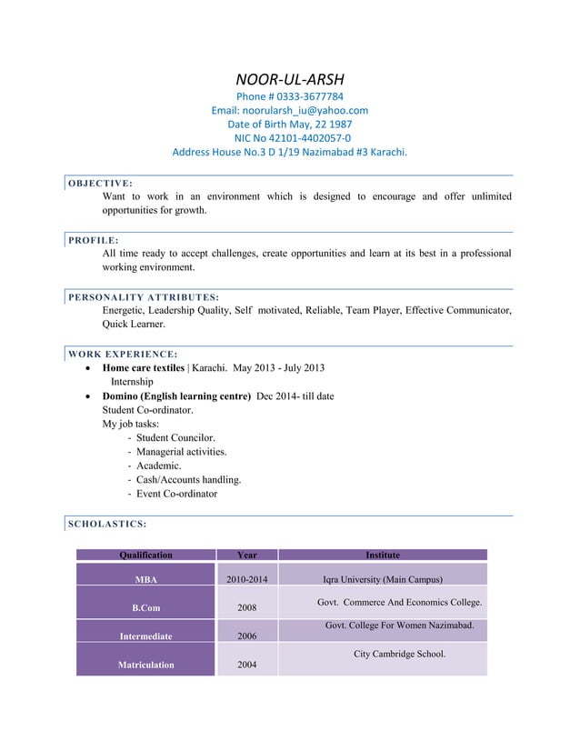 NOOR-UL-ARSH RESUME (1) | PDF