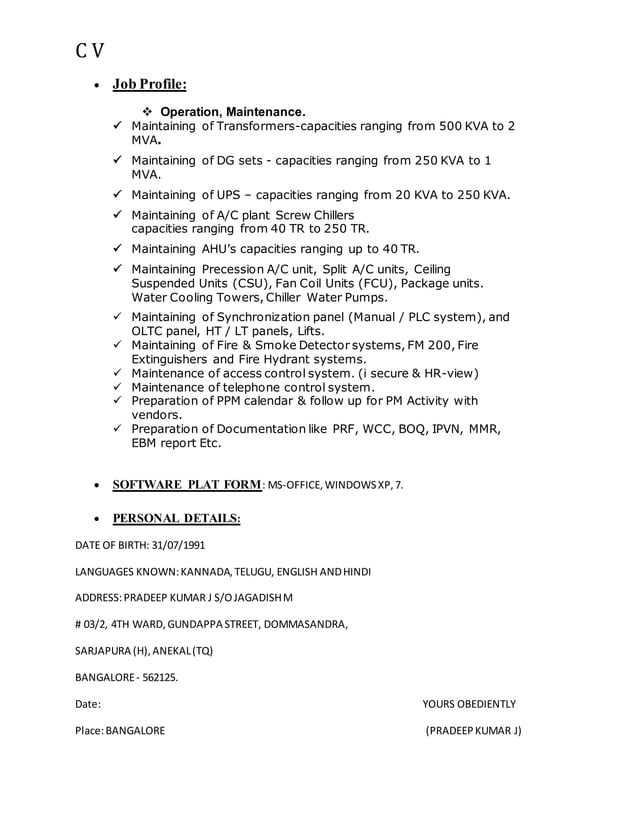 Pradeep CV | PDF