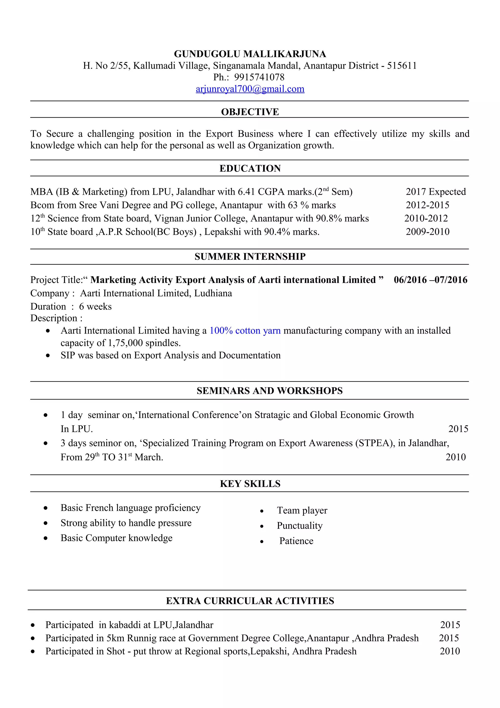 ARJUN Resume-Fresher | DOC