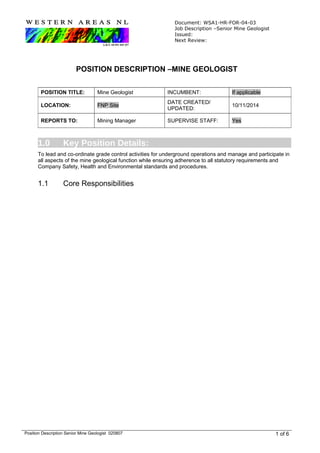Position Description Mine Geologist 20141124 | DOC