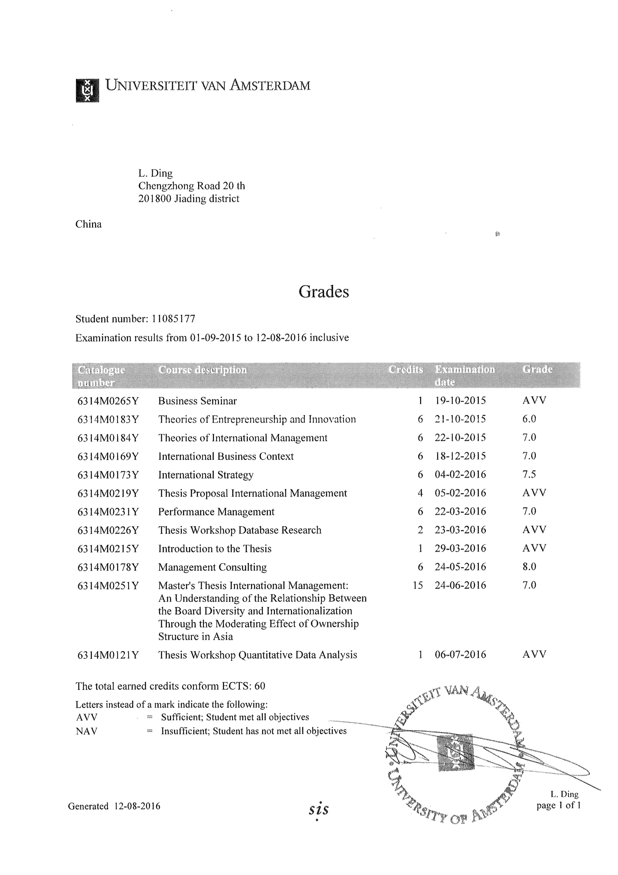 Mater Grade Transcript | PDF