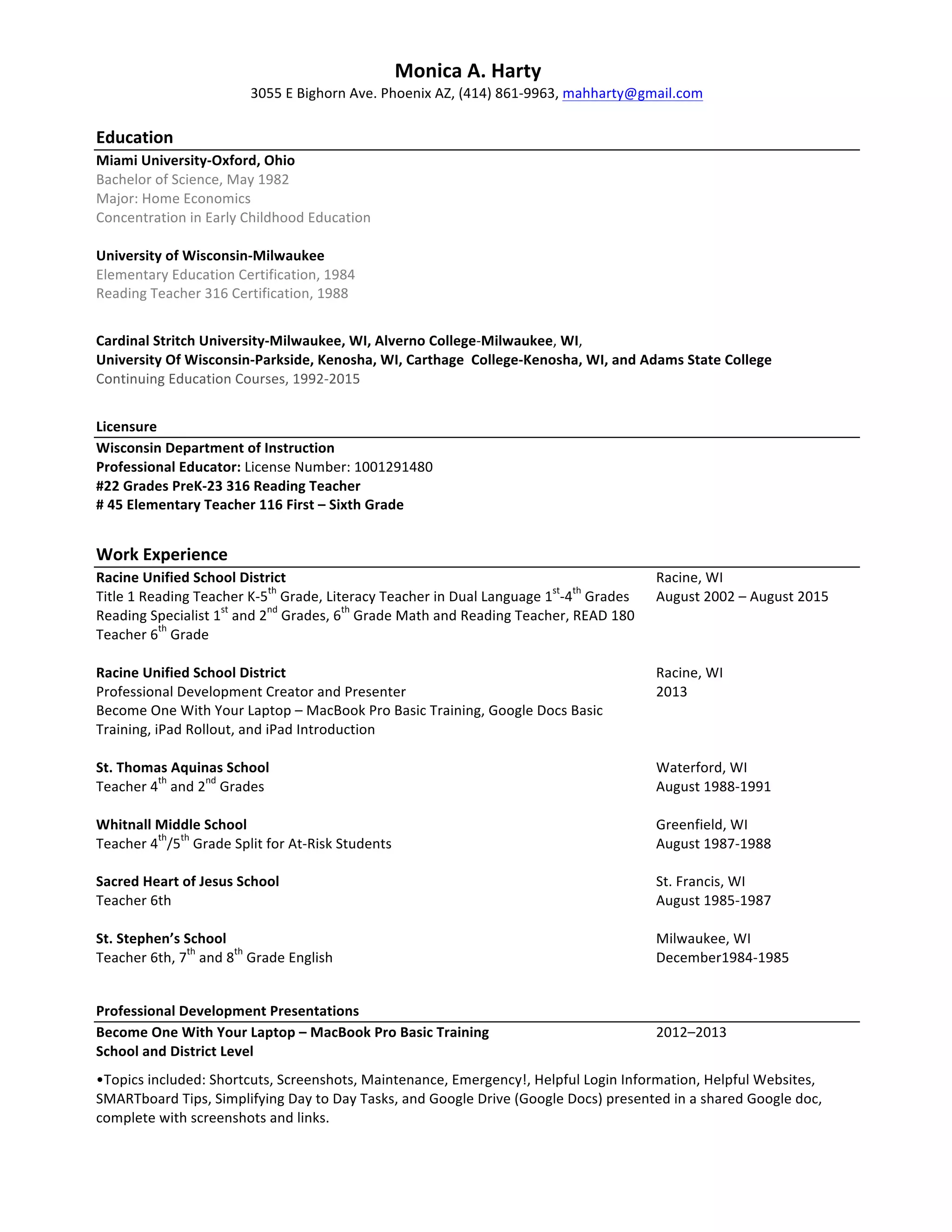 Monica Harty - CV | PDF