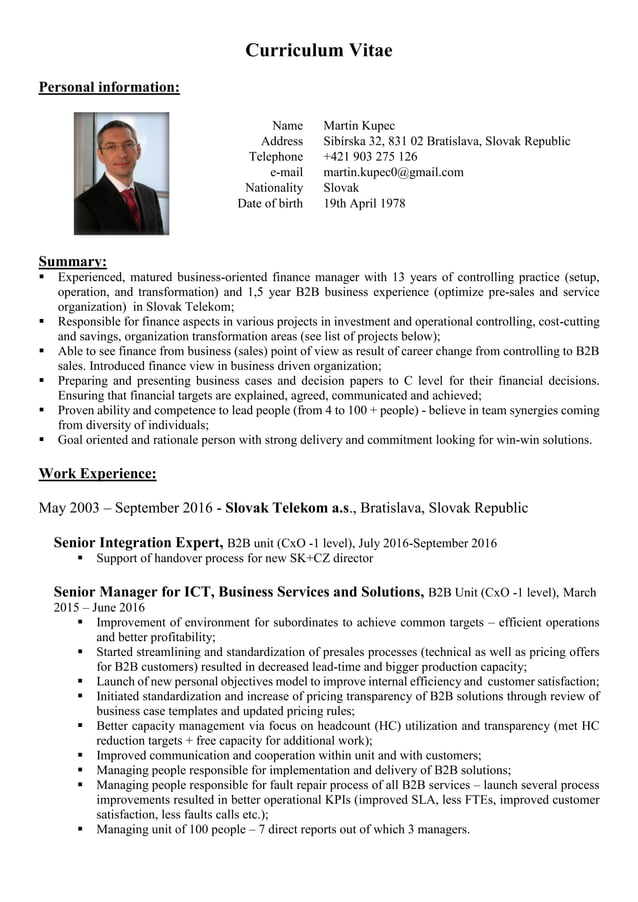 Martin Kupec CV_oct 2016 v1 | PDF | Business Administration | Business