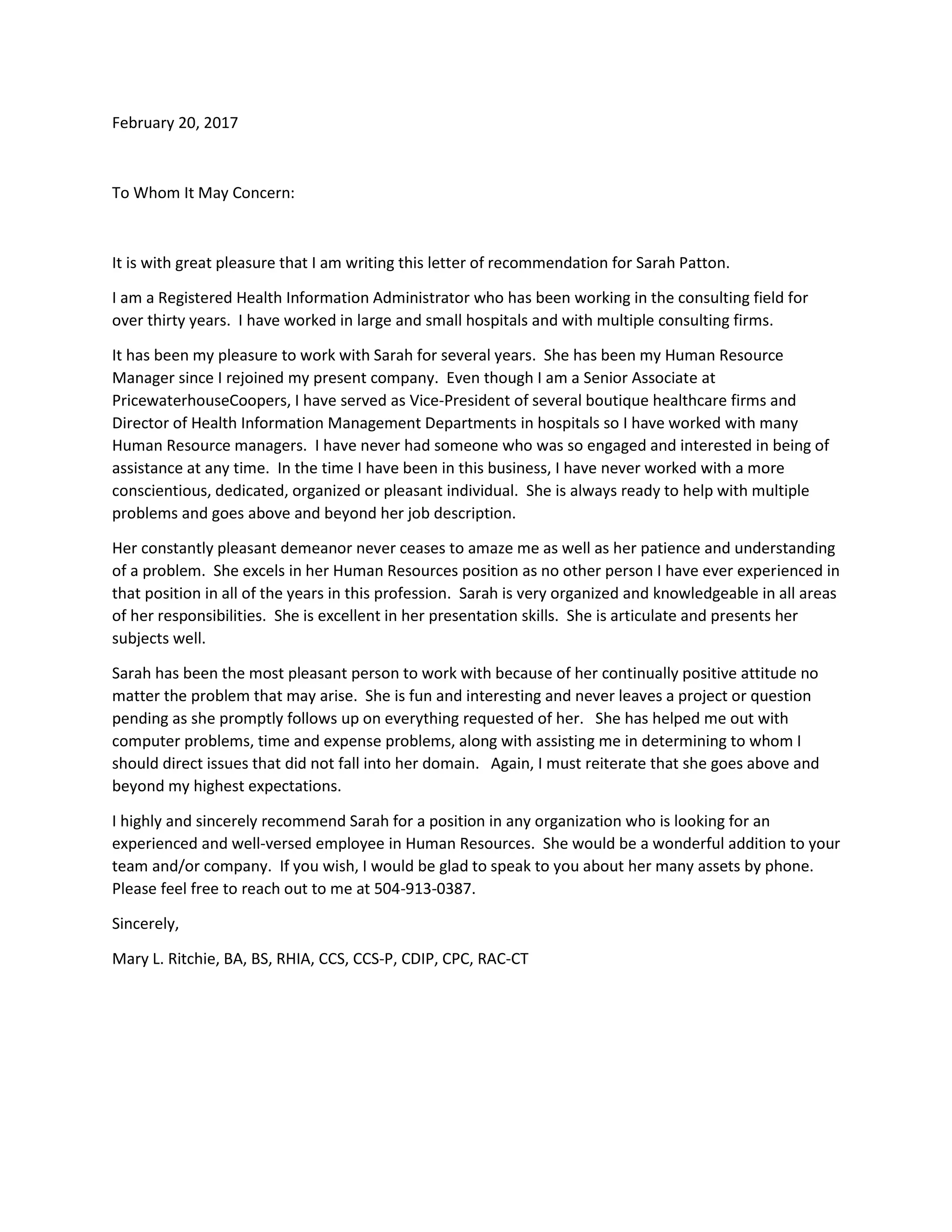 Sarah Patton Letter | PDF