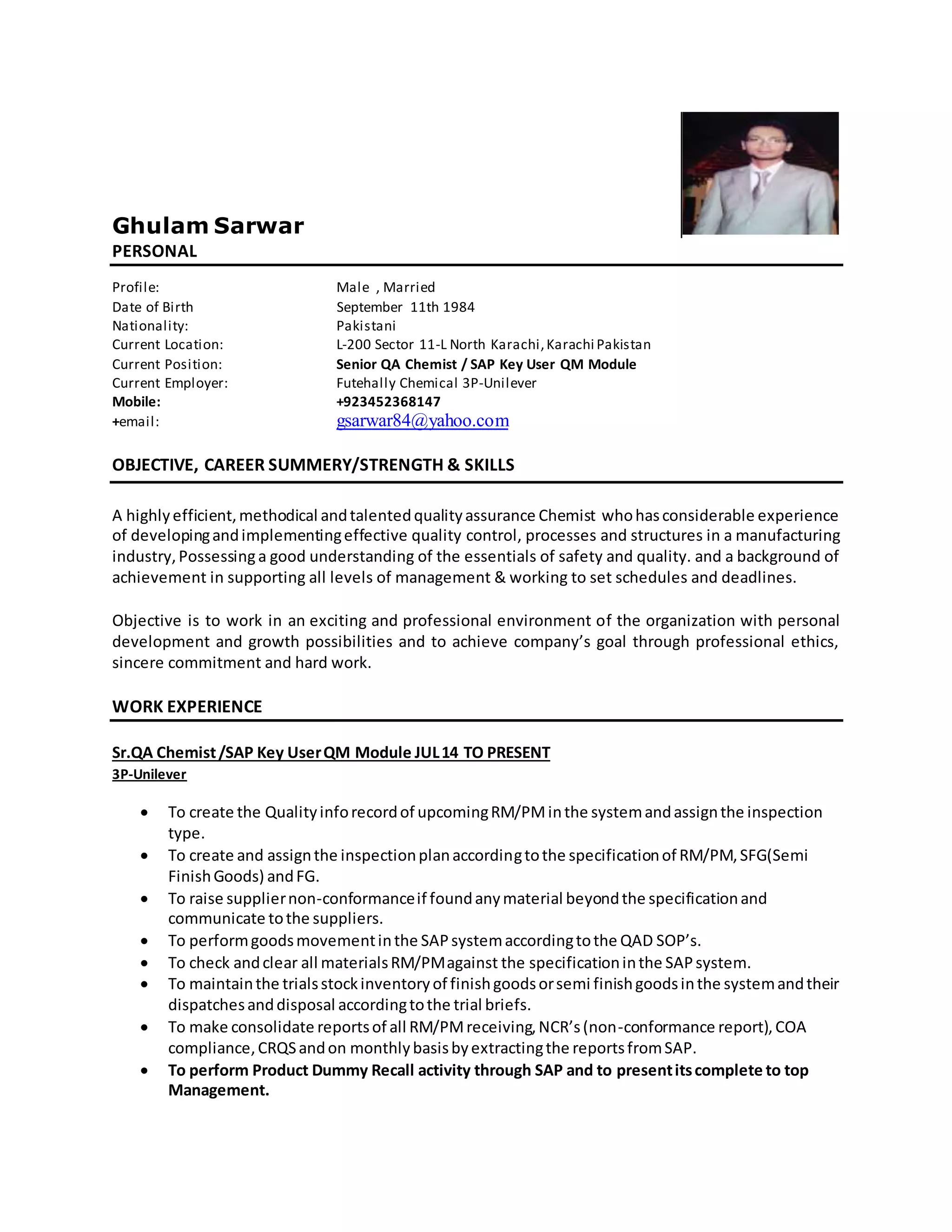 Ghulam Sarwar CV | DOCX