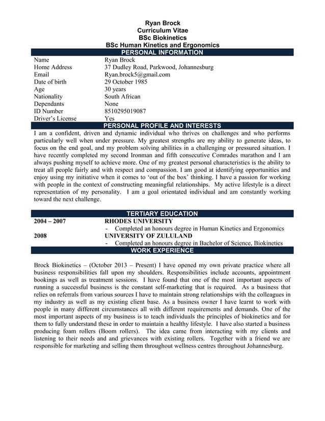 Ryan Brock CV 2015 | PDF