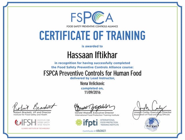 FSPCA Preventive Controls for Human Food.Certificate | PPT