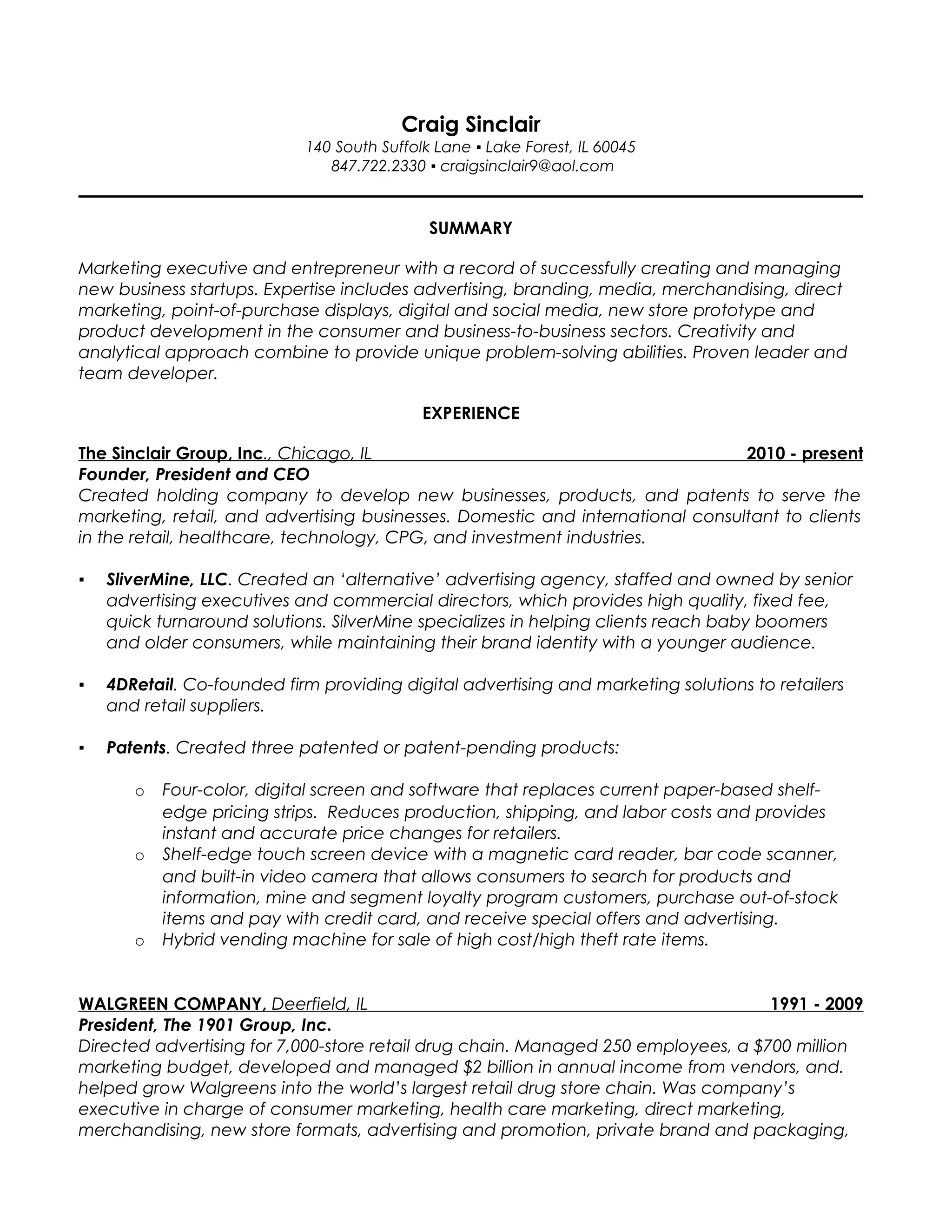 Craig Sinclair Resume | DOC