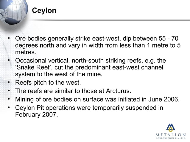 ARCTURUS MINE GEOLOGICAL SETTING | PPT | Geography | Science