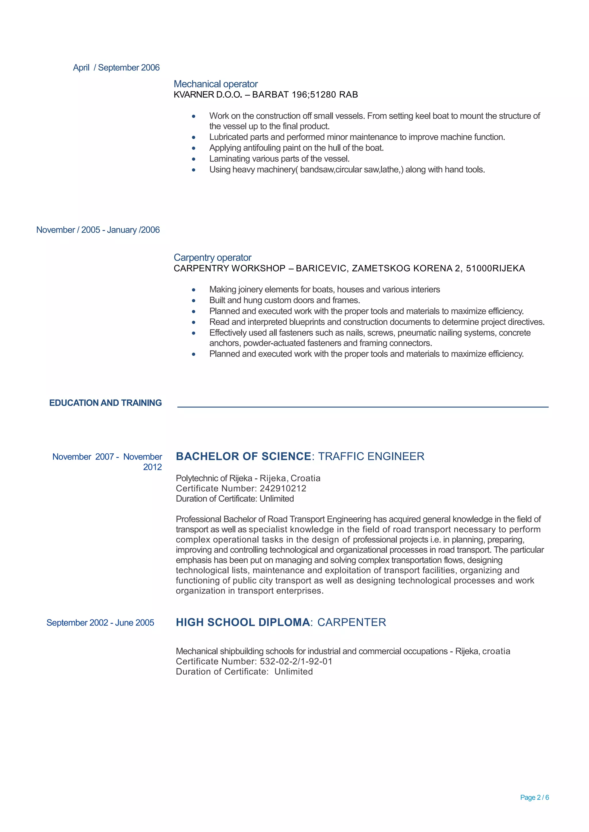 CV_Igor_Vidas | PDF | Woodworking | Arts and Crafts