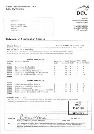 Transcripts from DCU | PDF