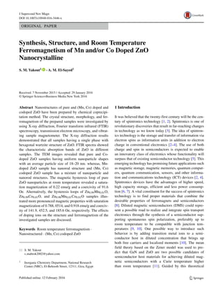 Synthesis, structure and room temperature ferromagnetism of Mn and or Co doped ZnO ...
