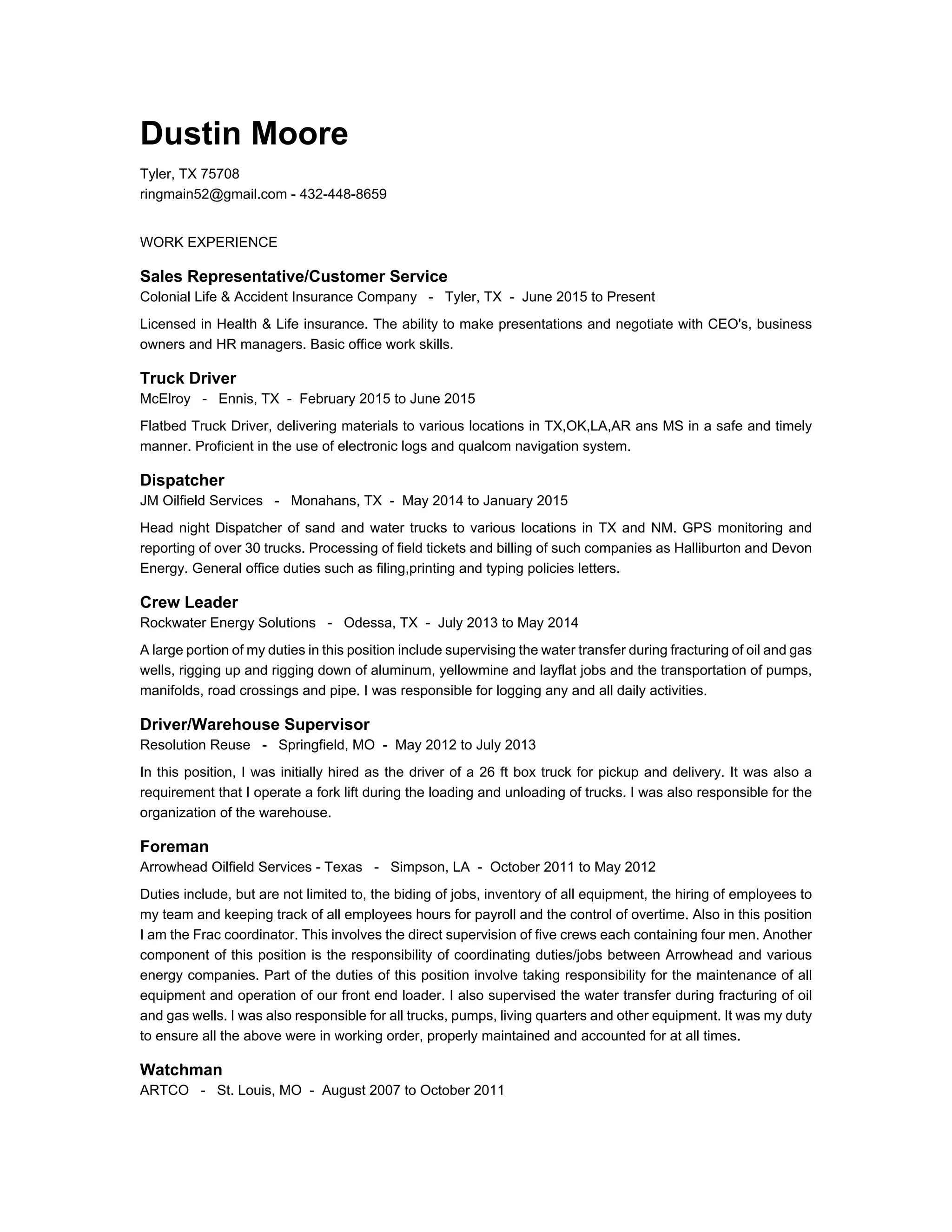 DUSTIN MOORE - INDEED RESUME | PDF