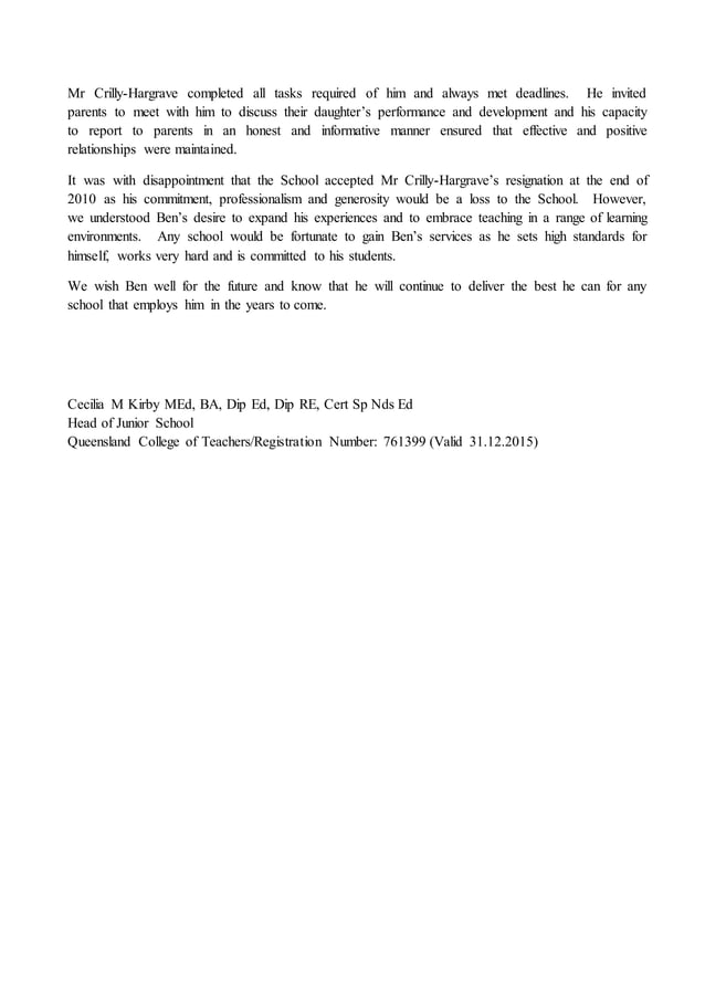 Cecilia Kirby Reference | DOCX | Education