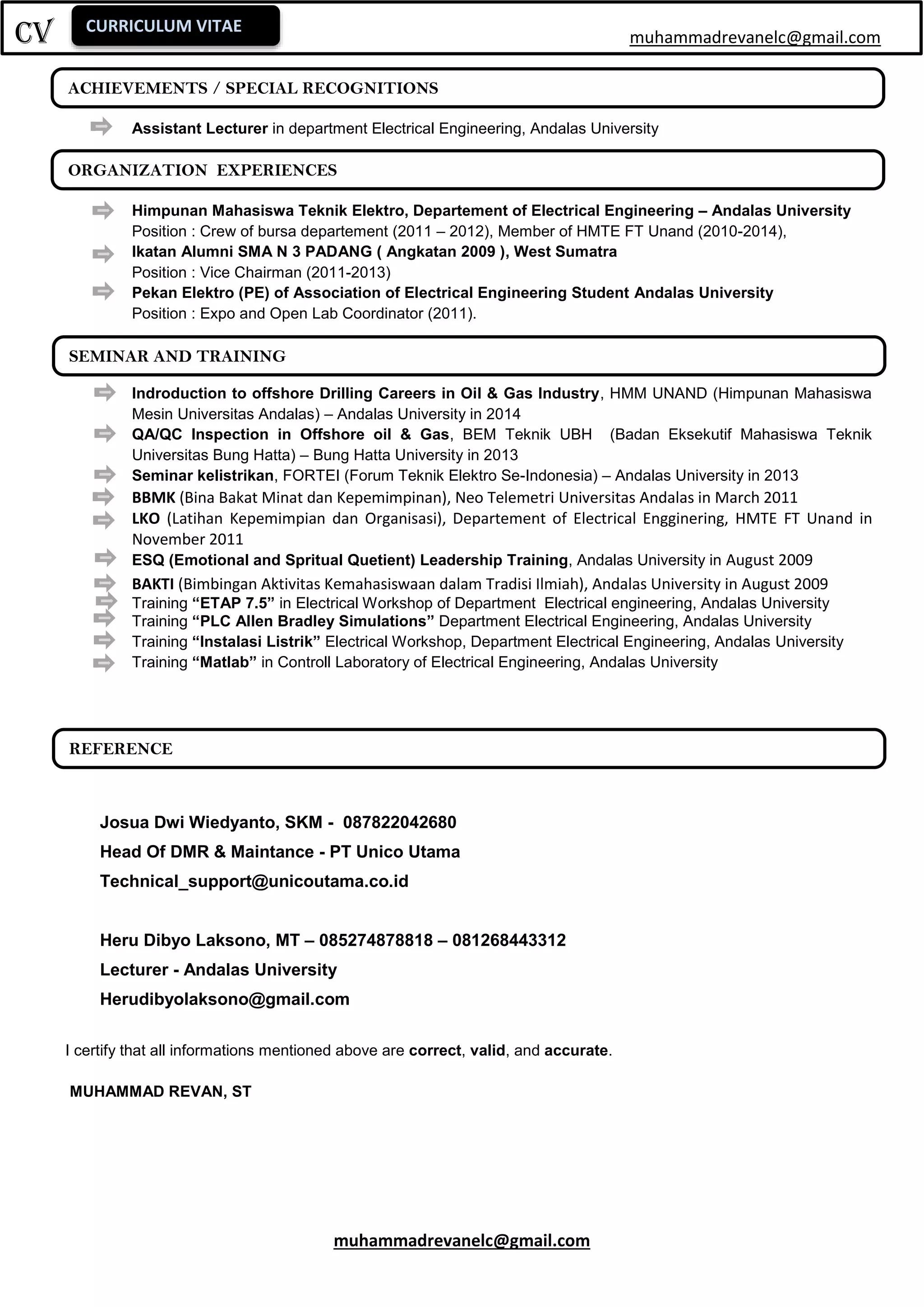 CV Muhammad Revan. | PDF