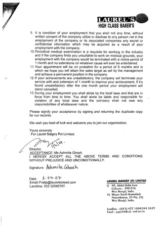EXPERIENCE LETTER laurel bakery | PDF