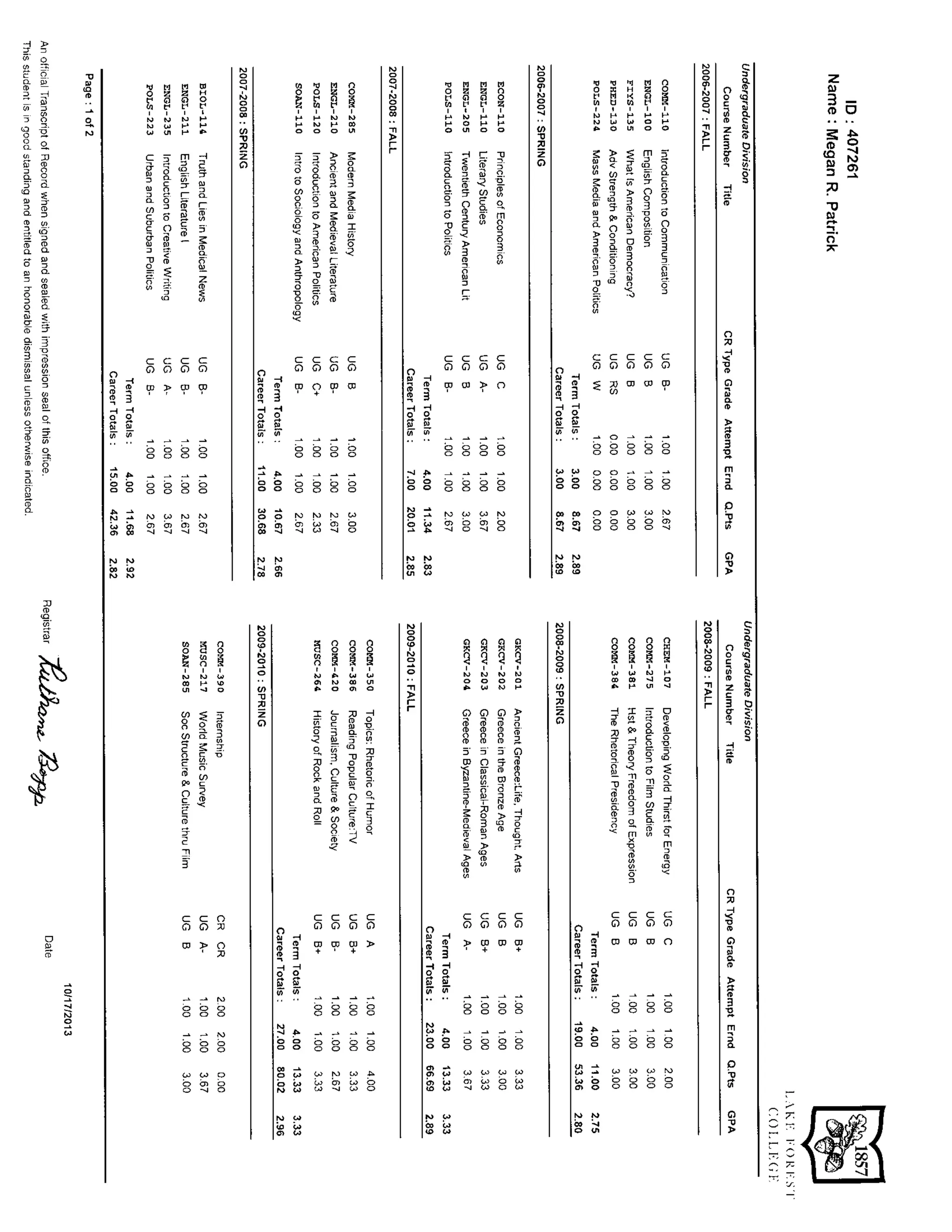 Undergrad transcripts | PDF