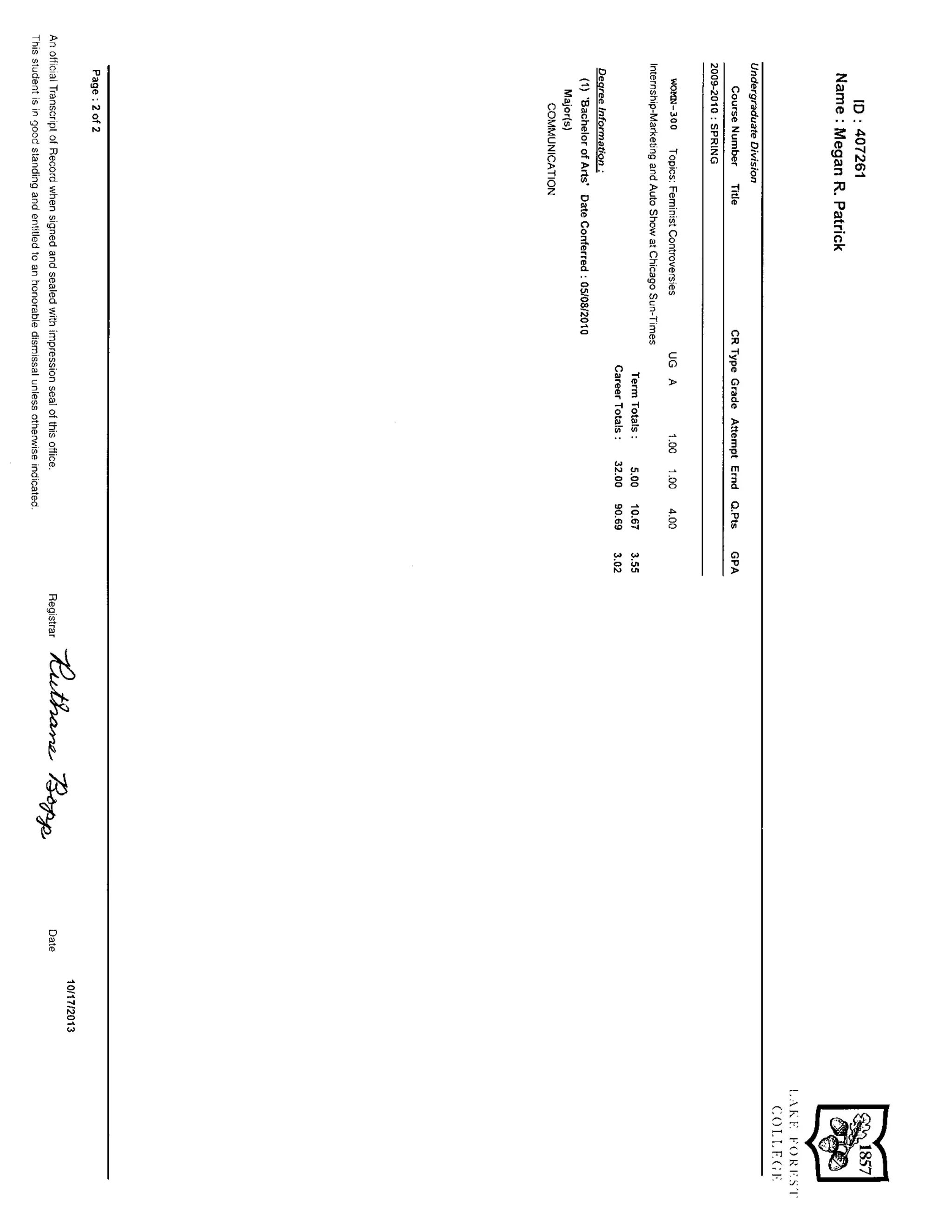 Undergrad transcripts | PDF