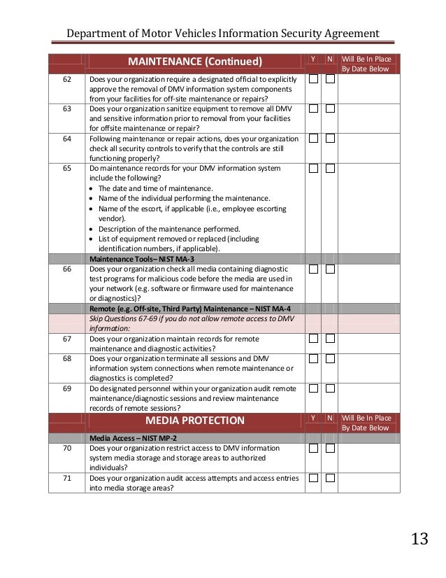 California DMV Security Risk Assessment (SRA) for vendors