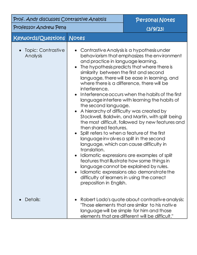 Contrastive Analysis | PDF Contrastive Analysis | PDF