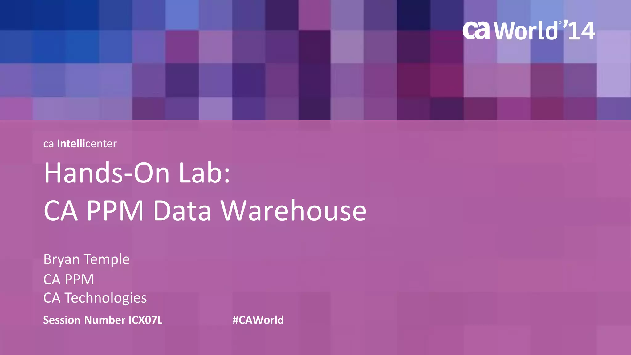 Hands-On Lab: CA PPM Data Warehouse | PPT
